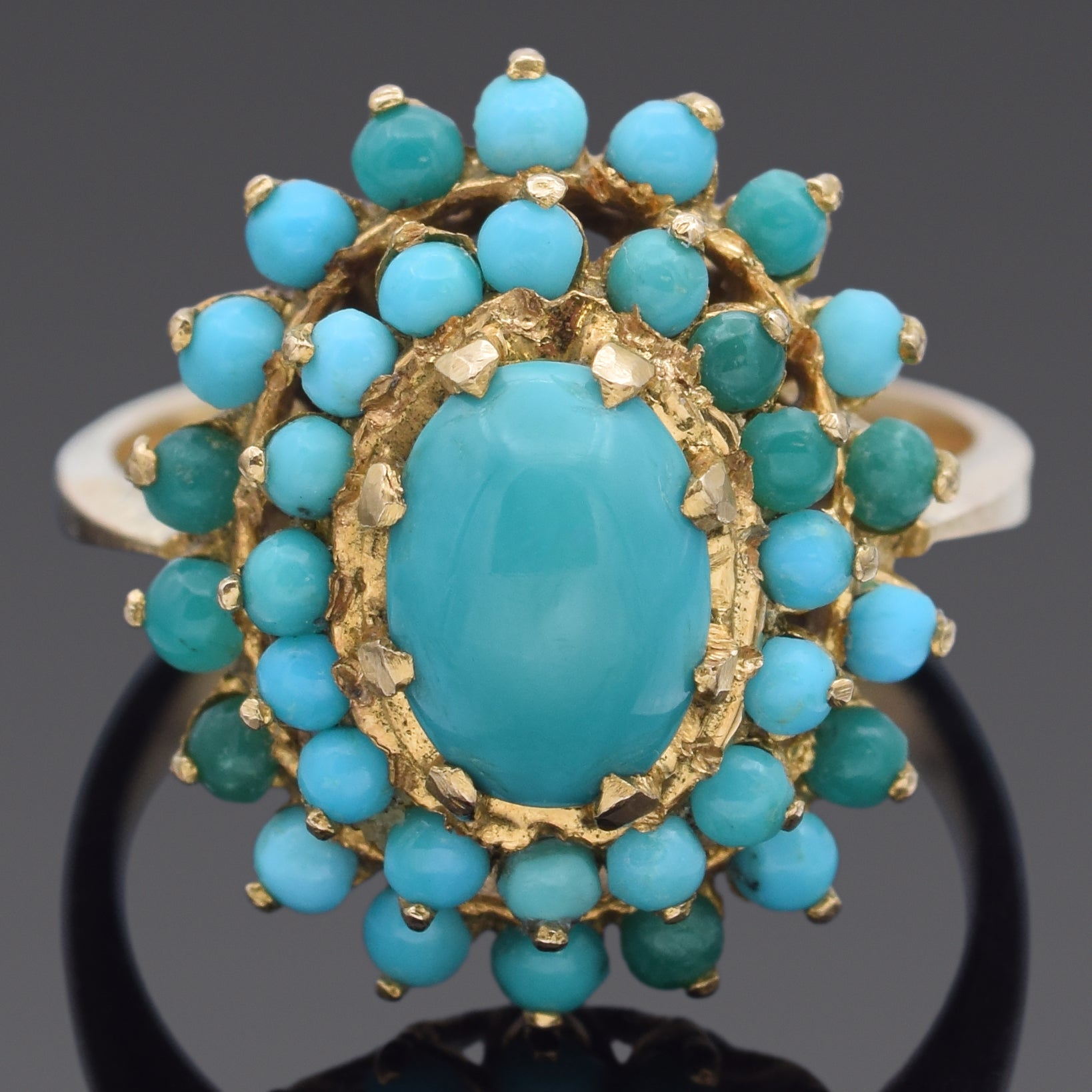 Antique Turquoise 18K Yellow Gold Cocktail Ring Size 6 75 Blue Ribbon Antique Turquoise 18K Yellow Gold Cocktail Ring Size 6 75 Blue Ribbon