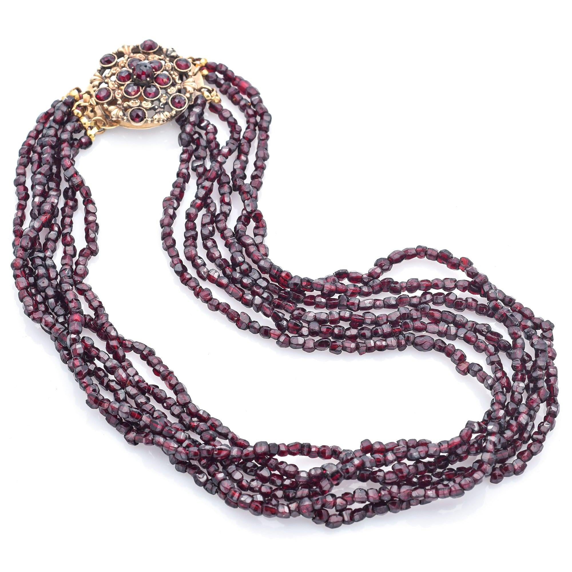 Antique 12k Yellow Gold Garnet Beaded Multi-Strand Necklace – Blue ...