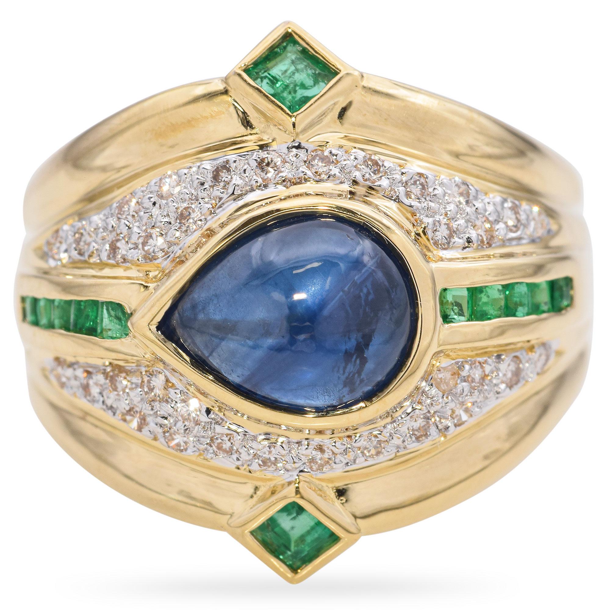 Vintage 17k Yellow Gold Sapphire, Diamond and Emerald Ring – Blue ...
