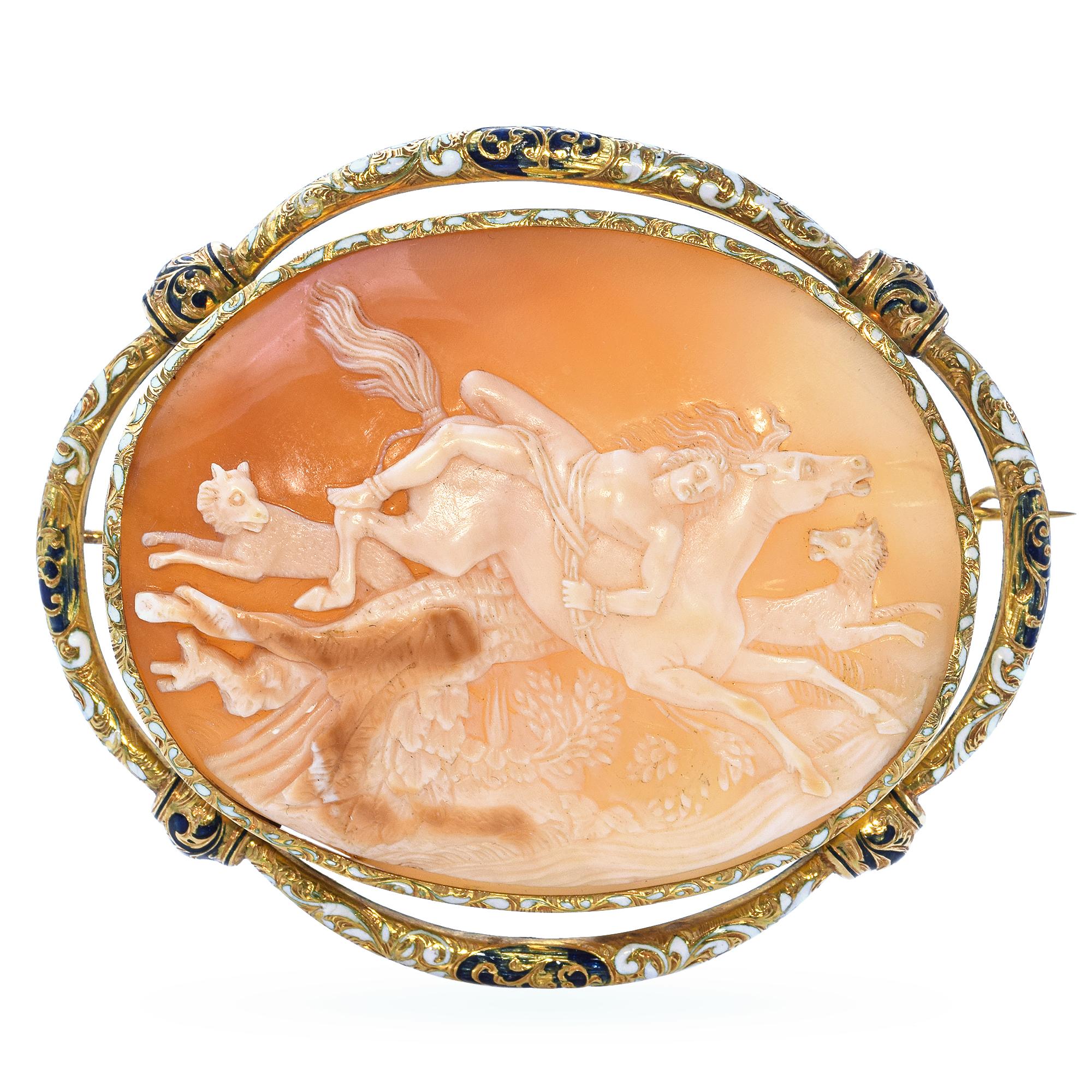 Antique 18k Yellow Gold Shell Cameo "Mazeppa Ivan Mazepa" Brooch – Blue ...