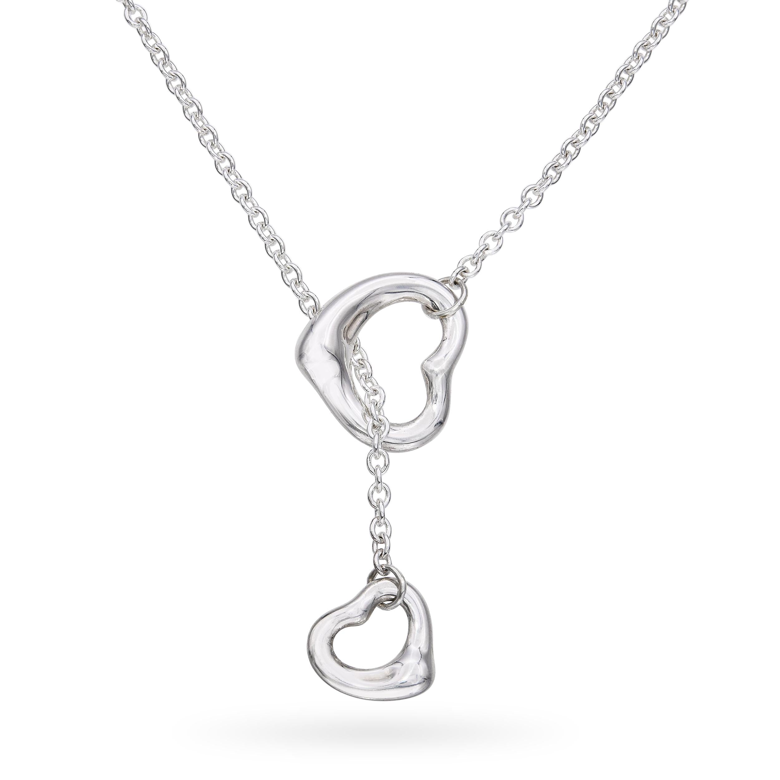 Tiffany & Co. Elsa Peretti Sterling Silver Heart Lariat Necklace – Blue ...