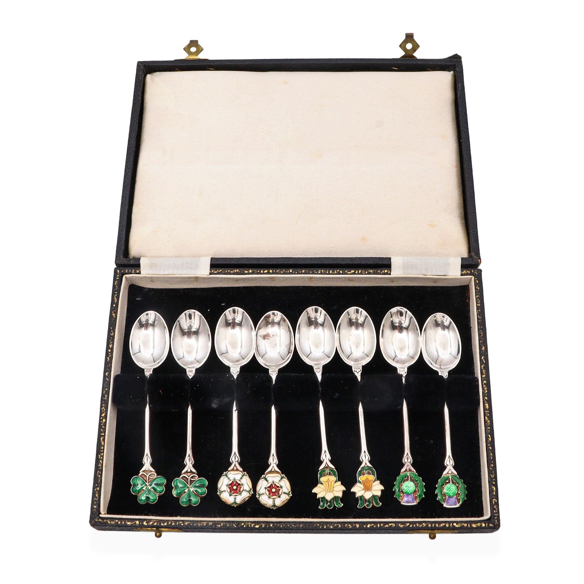 Set of 8 Vintage Turner & Simpson England Sterling Silver Enamel Spoon ...
