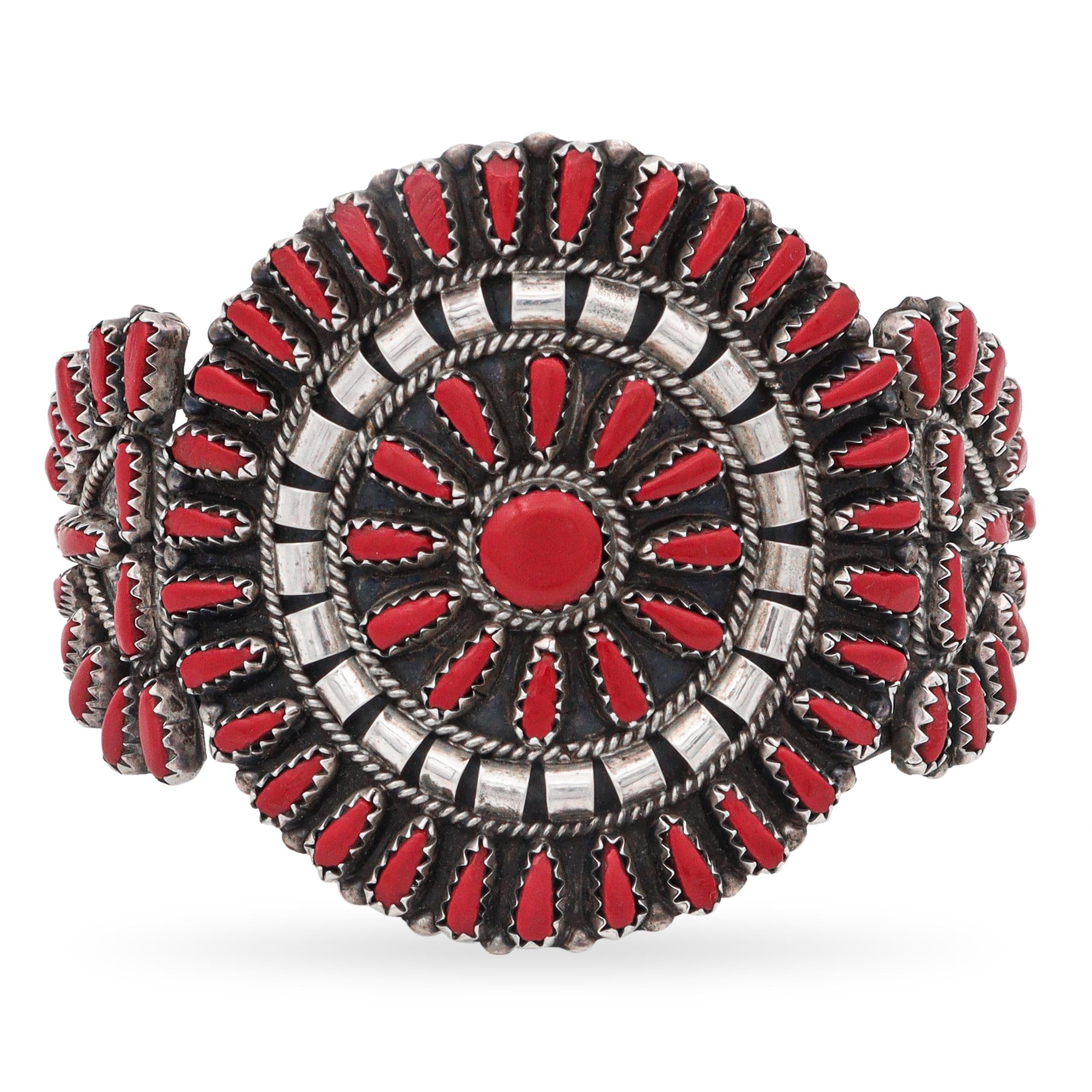 Vintage Navajo Violet & Jeffrey Begay Sterling Silver Red Coral Cuff B ...